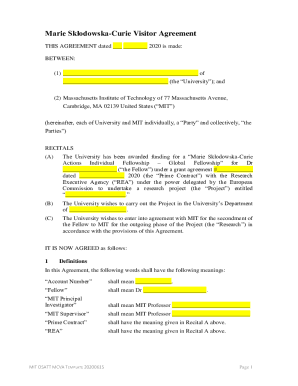 Fillable Online Marie Skodowska-Curie Visitor Agreement Template Fax ...