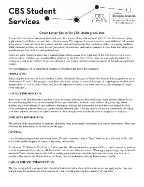 Fillable Online cbs umn Cover Letter Basics for CBS Undergraduates Fax ...