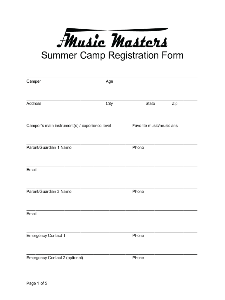 Fillable Online Summer Camp Detailed Registration Form ...