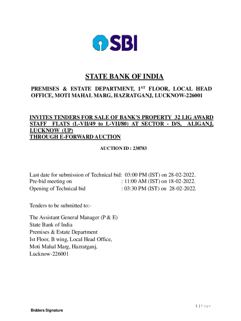Fillable Online STATE BANK OF INDIA PREMISES AND ESTATE DEPARTMENT ...