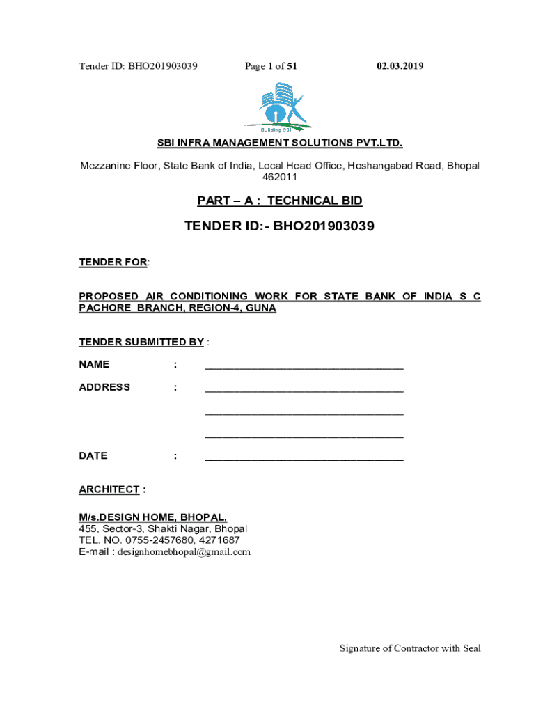 Fillable Online TENDER ID:- BHO201903039 - SBI Fax Email Print - pdfFiller