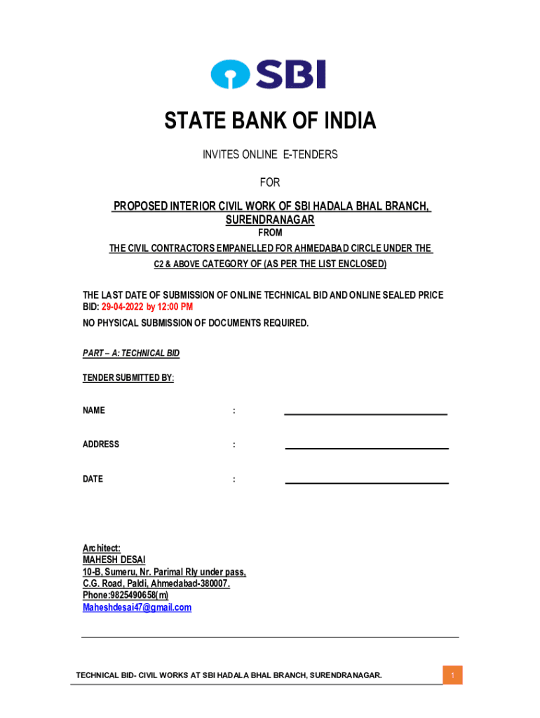 Fillable Online TECHNICAL BID CIIVL WORK HADALA BHAL BR., SURENDRANAGAR ...
