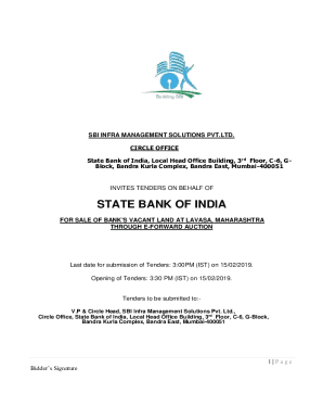 Fillable Online State Bank of India, Local Head Office Building, 3rd Floor, C-6, GBlock, Bandra ...