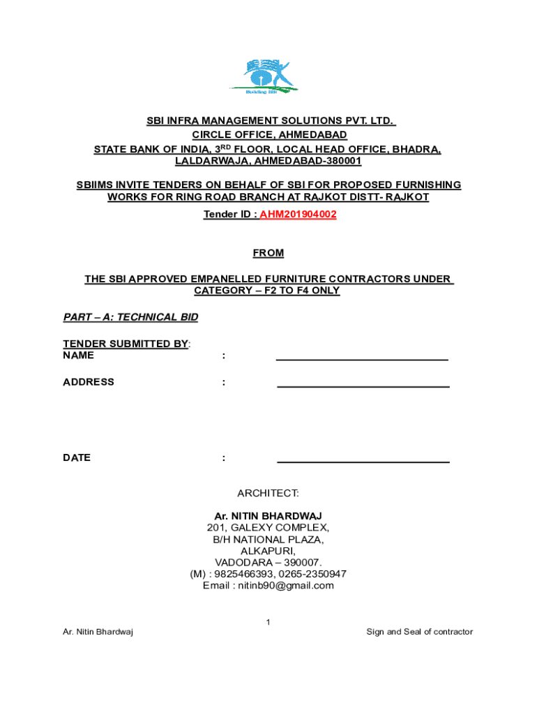 Fillable Online SBIIMS INVITE TENDERS ON BEHALF OF SBI FOR PROPOSED ...