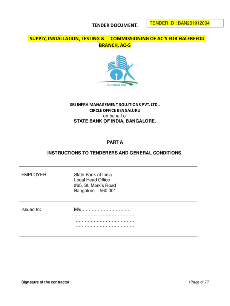 Fillable Online TENDER DOCUMENT FOR SUPPLY, INSTALLATION, TESTING AND ...