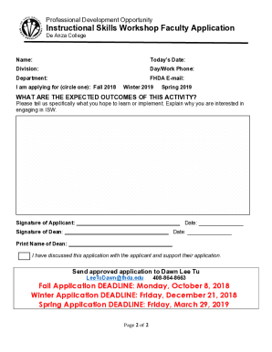 Fillable Online Instructional Skills Workshop Faculty Application Fax Email Print - pdfFiller