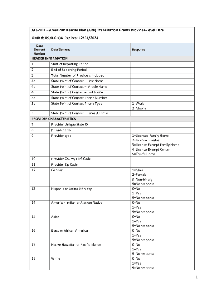 Fillable Online ACF-901American Rescue Plan (ARP) Stabilization Grants ...