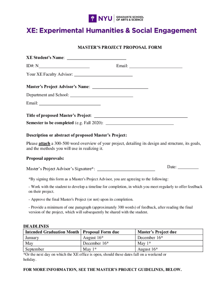 Fillable Online as nyu MASTER'S PROJECT PROPOSAL FORM XE Student's Name Fax Email Print - pdfFiller