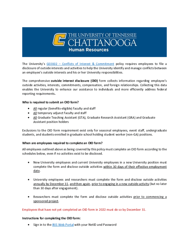 Fillable Online Employee Annual Outside Interest Disclosure (OID) Forms ...