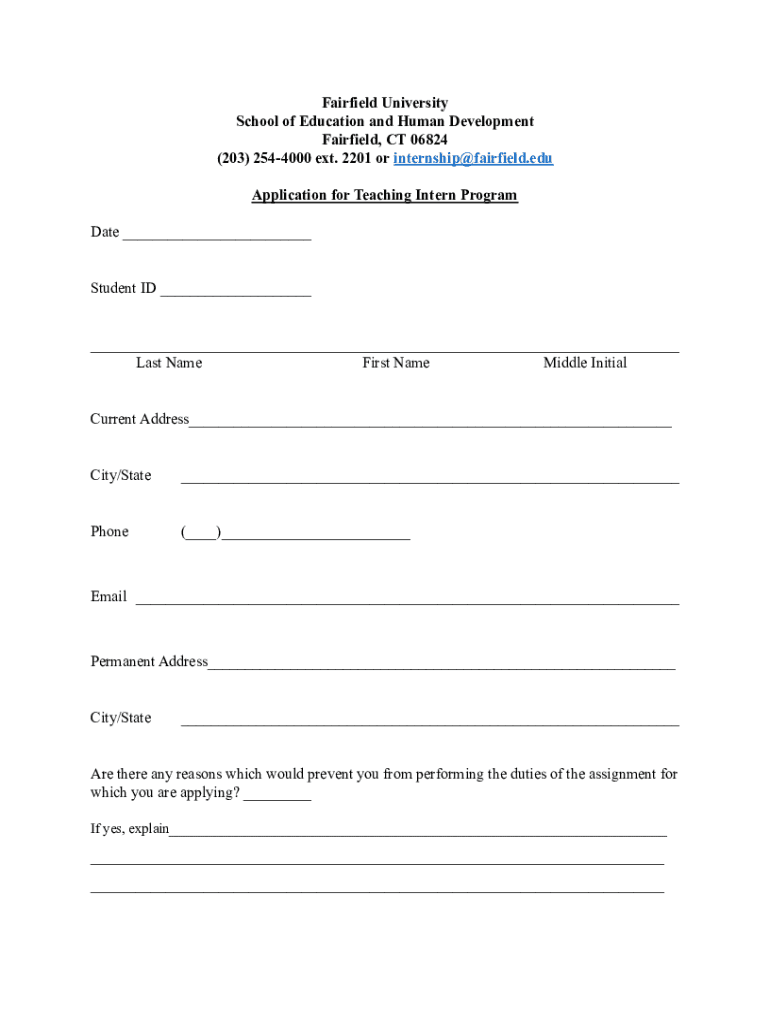 Fillable Online Updated Internship Application 11822.docx - Fairfield University Fax Email Print ...