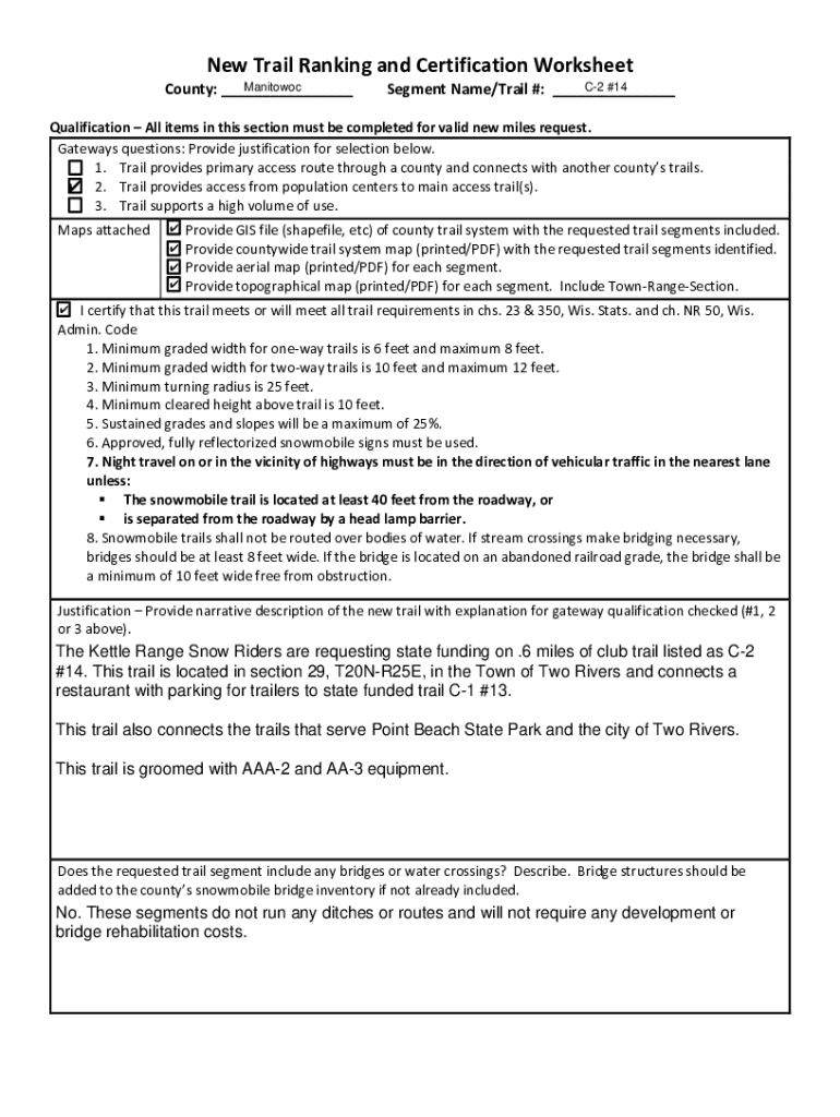 Fillable Online dnr wi dnr.wi.govAiddocumentsNew Trail Ranking and ...