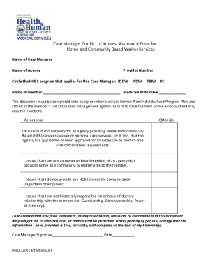Fillable Online dhhr wv Case Manager Conflict of Interest Assurance ...