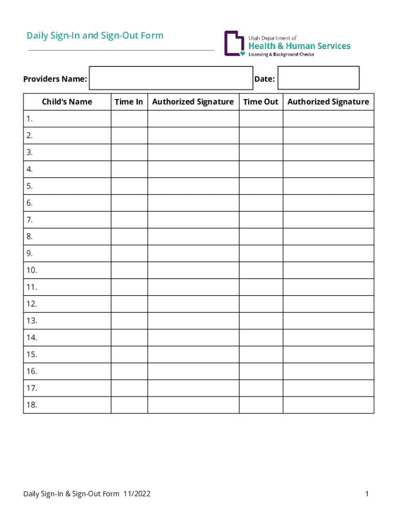 Fillable Online childcarelicensing.utah.govSignIn-OutDaily Sign-In and ...
