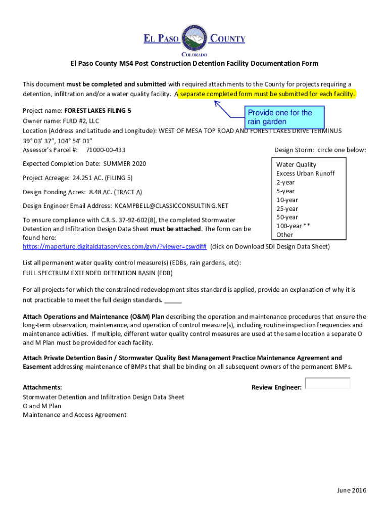Fillable Online Fillable Online El Paso County MS4 Post Construction ...