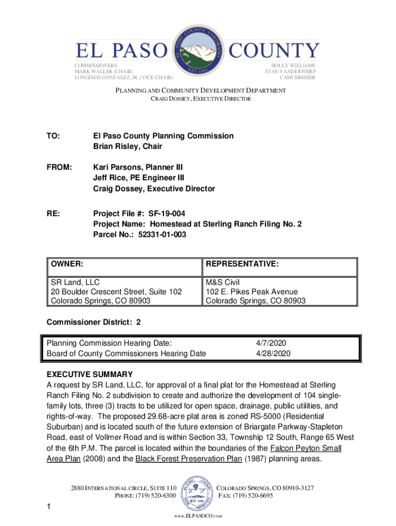 Fillable Online El Paso County Planning Commission Brian Risley, Chair ...