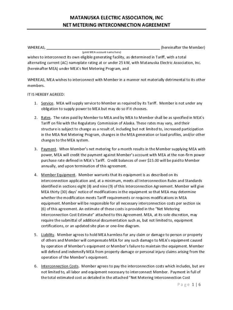 Fillable Online Net Metering Interconnection Agreement - Webflow Fax Email Print - pdfFiller