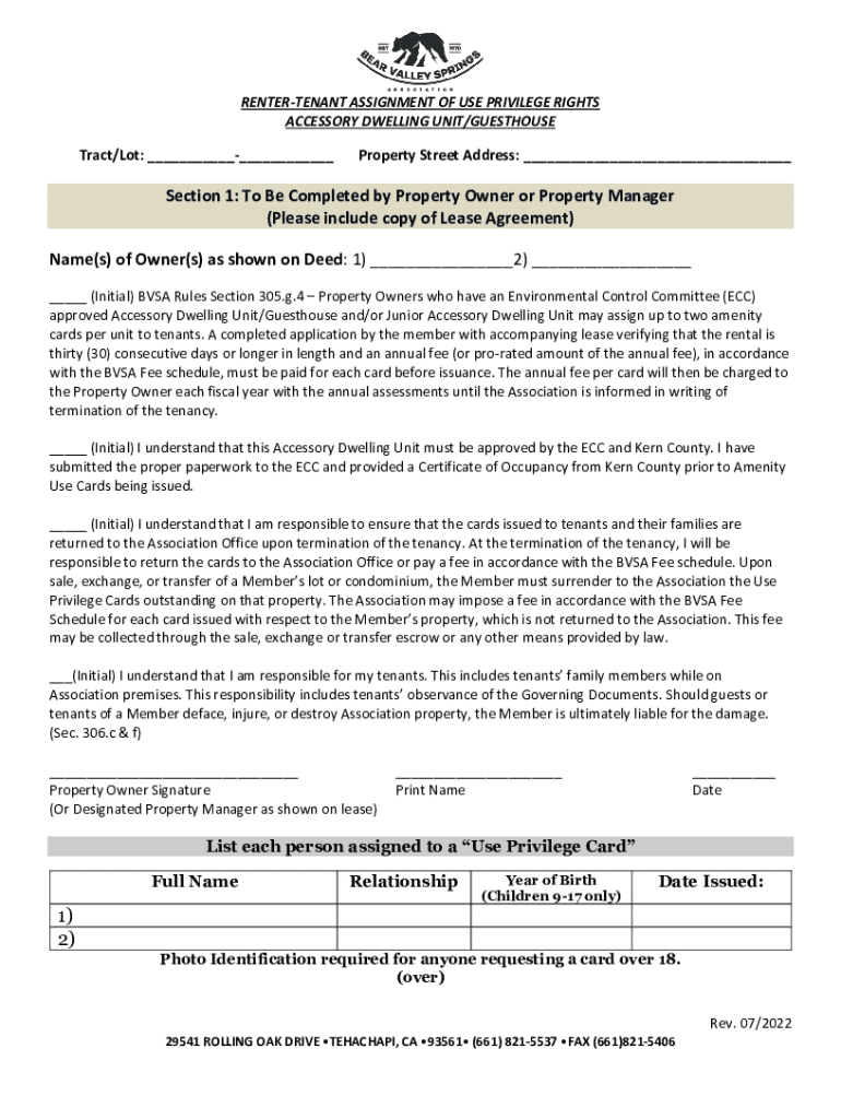 Fillable Online Section 1: To Be Completed by Property Owner or ...