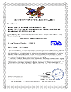 Fillable Online FDA Registration Number - FDA Registration Certificate ...