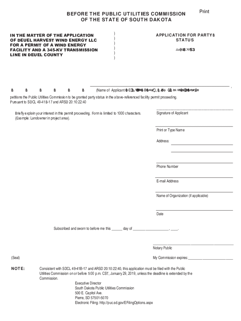 Fillable Online puc sd OF DEUEL HARVEST WIND ENERGY LLC Fax Email Print ...