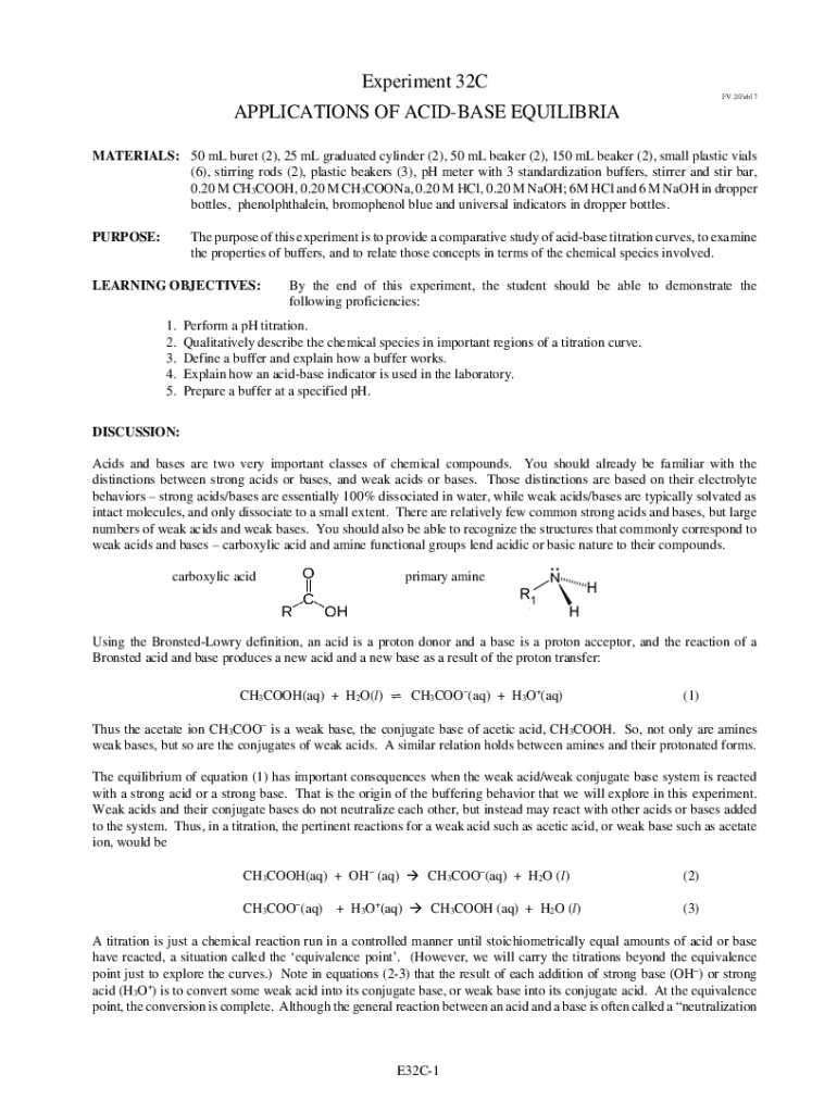 Fillable Online glassware - Procedure: For this experiment the materials used were a 50 ... Fax ...