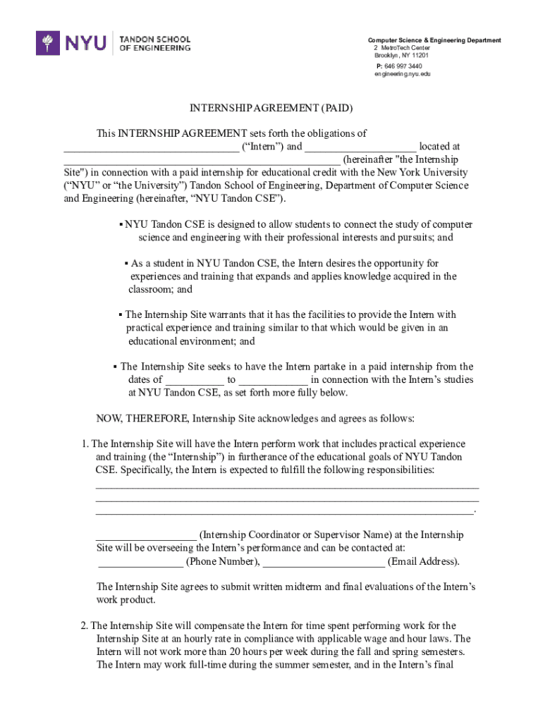 Fillable Online engineering.nyu.edusitesdefaultInternship Agreement ...