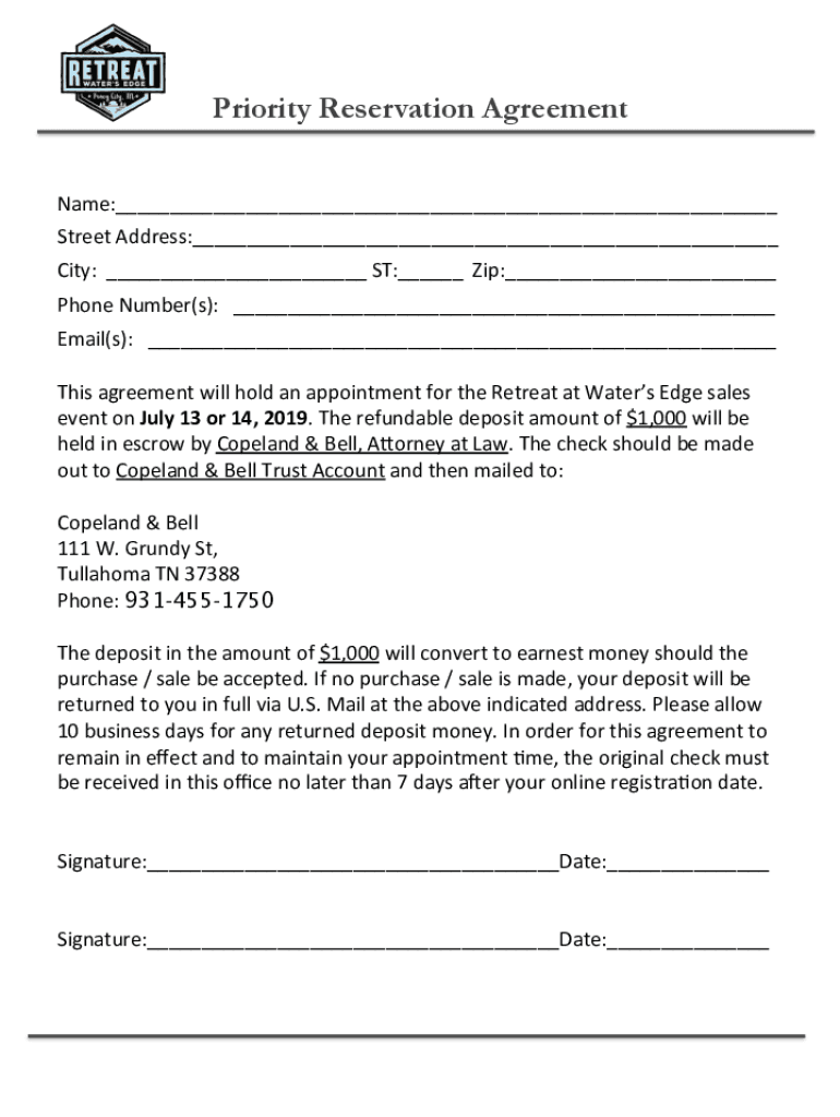Fillable Online 7500york.com11priority-reservation-agreement-aPriority Reservation Agreement ...