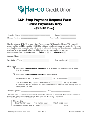 Fillable Online ACH Stop Payment Request Form Future Payments Only ($28 ...