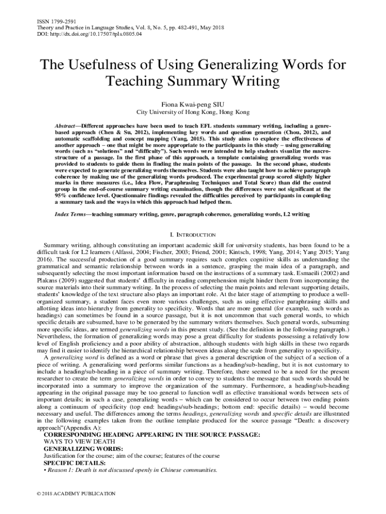Fillable Online The Usefulness of Using Generalizing Words for Teaching ...