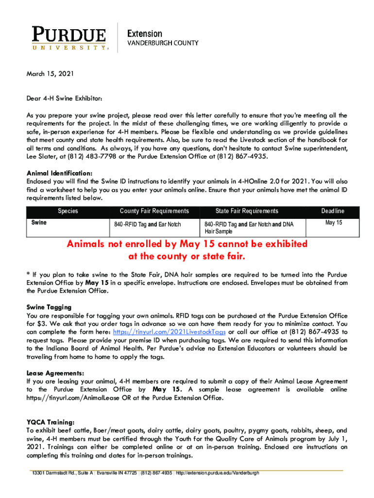 Fillable Online extension purdue Planning for your 4-H swine project animal: Hog selection Fax ...