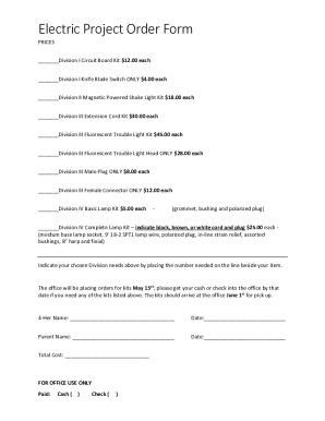 Fillable Online extension purdue Electric Project Order Form - Purdue ...