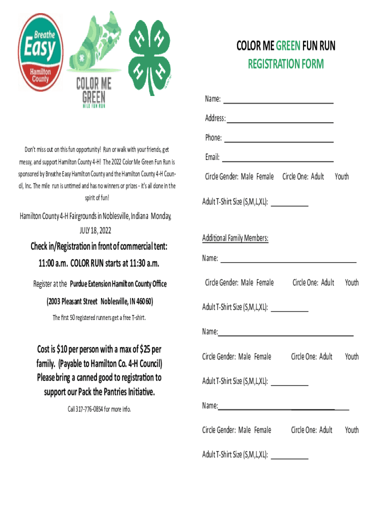 Fillable Online extension purdue COLOR ME GREEN FUN RUN REGISTRATION ...