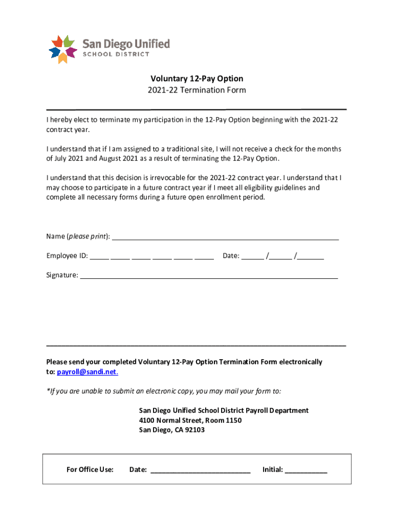 Fillable Online VOLUNTARY TERMINATION OF OPTION BY DORATO Sample ...