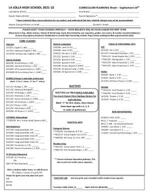 Fillable Online LA JOLLA HIGH SCHOOL 2021-22 CURRICULUM PLANNING Sheet ...