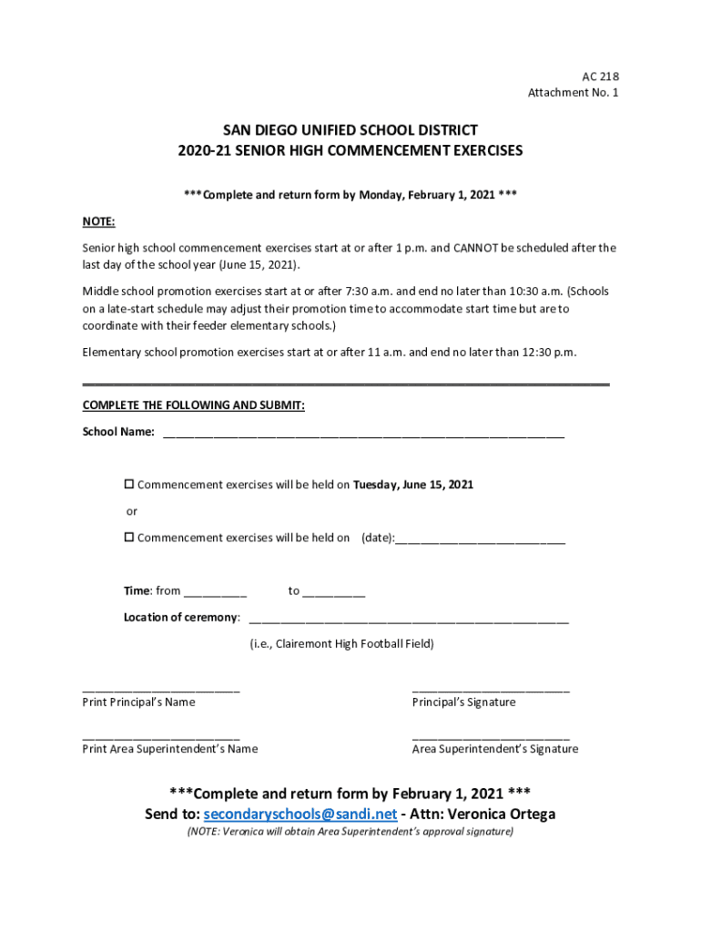 Fillable Online High School Graduation Requirements - San Diego Unified School District Fax ...