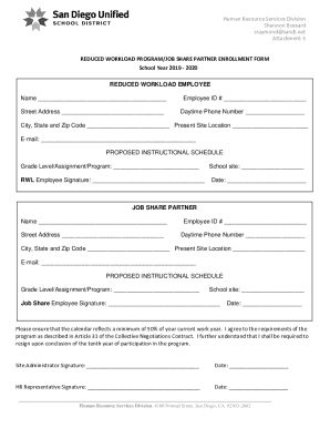 Fillable Online reduced workload program/job share partner enrollment ...