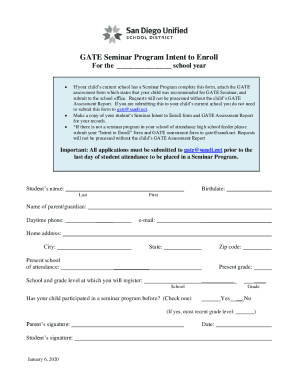 Fillable Online GATE & Seminar Program - Hearst Elementary - San Diego ...