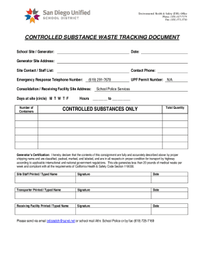 Fillable Online CONTROLLED SUBSTANCE WASTE TRACKING DOCUMENT ... Fax ...