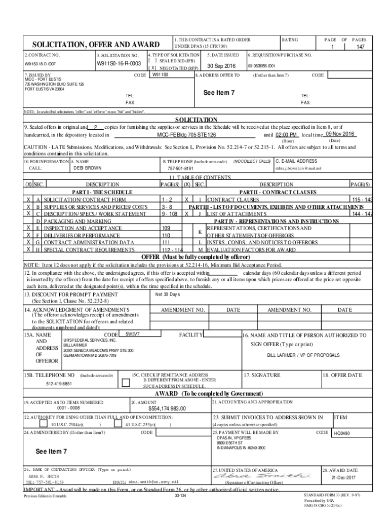 Fillable Online SOLICITATION, OFFER AND AWARD - Atsc Army Mil Fax Email ...