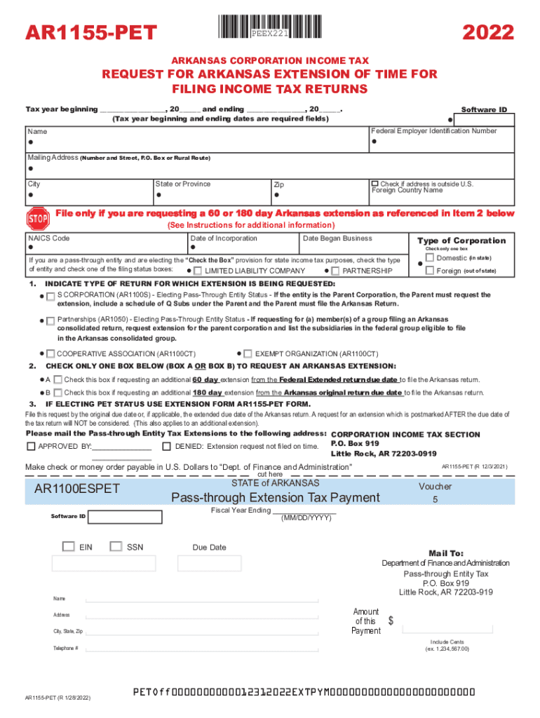 Fillable Online AR1155 ARKANSAS CORPORATION INCOME TAX REQUEST FOR ...