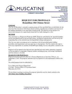 Fillable Online REQUEST FOR PROPOSALS Demolition 104 Clinton Street Fax Email Print - pdfFiller