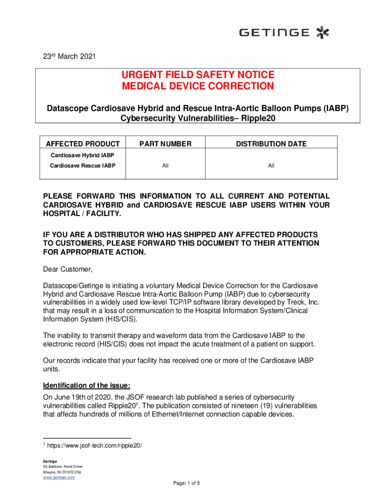Fillable Online urgent field safety notice medical device correction ...