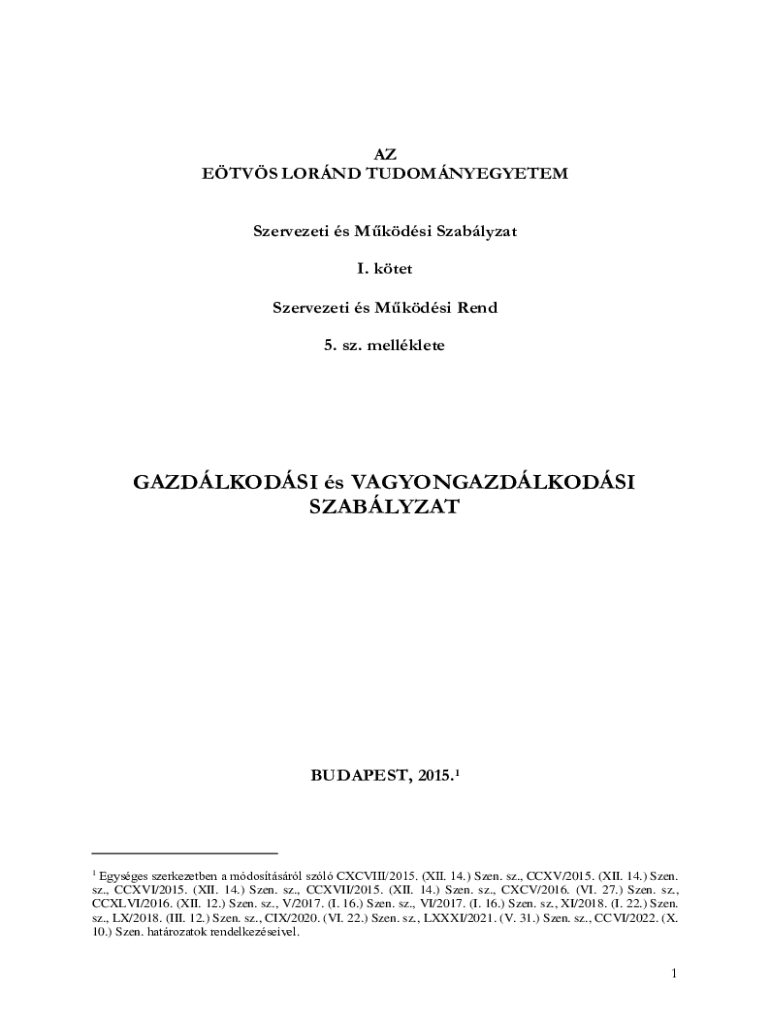 Fillable Online AZ ETVS LORND TUDOMNYEGYETEM. I. ktet. Szervezeti s ...