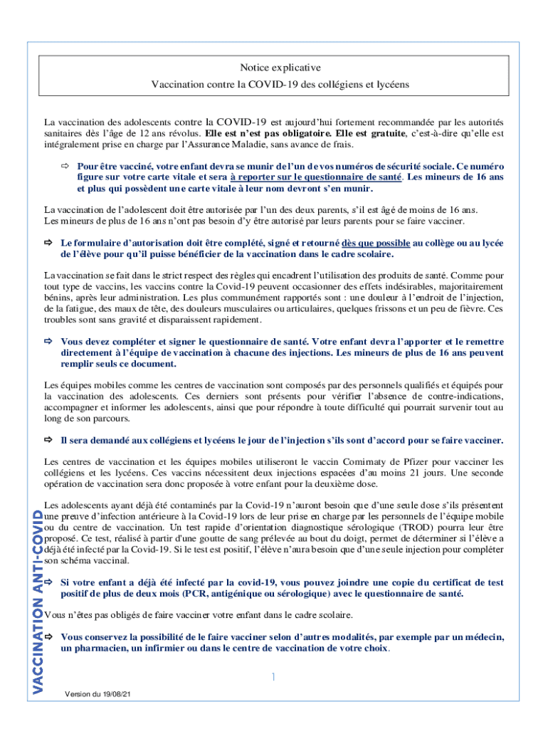 Fillable Online etab ac-poitiers 1 Notice explicative Vaccination contre la COVID-19 des ... Fax ...