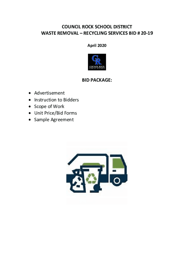 Fillable Online RECYCLING SERVICES BID # 20-19 BID PACKAGE ... Fax ...