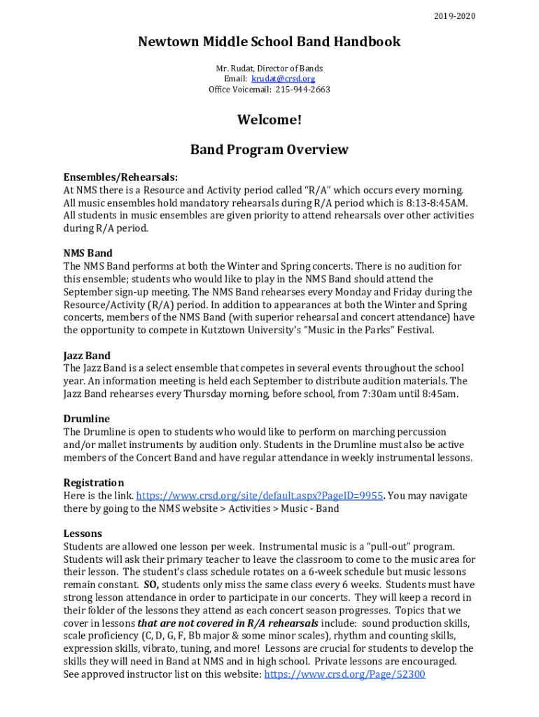 Fillable Online Welcome! Band Program Overview - Council Rock School ...