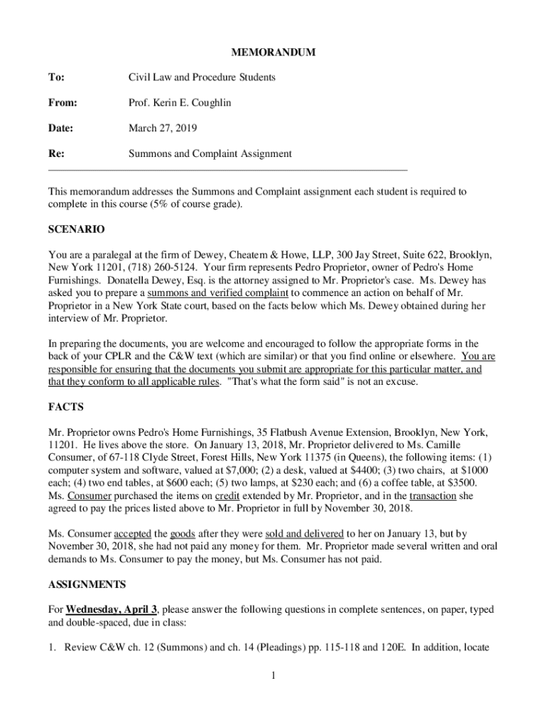 Fillable Online openlab citytech cuny 1 MEMORANDUM To: Civil Law and ...