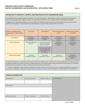 Fillable Online psc nebraska Application for authority to construct or acquire an electric ...