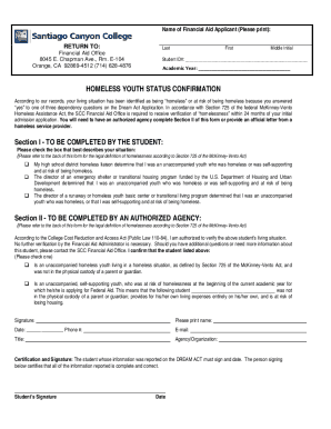 Fillable Online HOMELESS YOUTH STATUS CONFIRMATION Section I - TO BE ...
