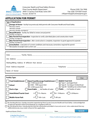Fillable Online Pima County CHFS Application for Permit.pdf Fax Email ...