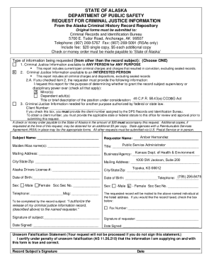 Fillable Online STATE OF ALASKA DEPARTMENT OF PUBLIC SAFETY REQUEST ...